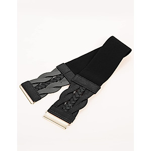 GRACE KARIN 50s Retro Wide Belts Elastic Woven Bohemia Cinch Belts for Women Dresses Black S