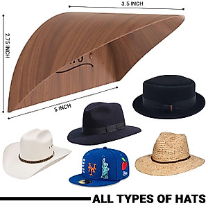 Atzi Hats Cowboy Hat Rack Hanger 2 Pack Wall Mounted Hat Hanger Hooks Baseball Cap Fedora Western Trucker Wall Holder Hat Organizer Display Racks Headphones Towel Minimalist Décor Walnut Wood