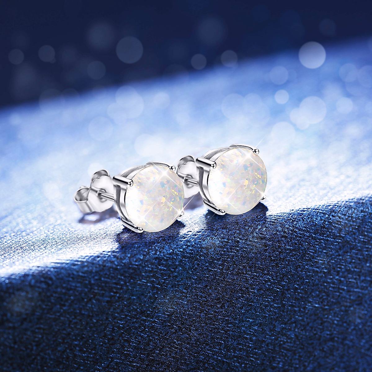 Jstyle Stud Earrings for Women 18K White Gold Rose Plated CZ Halo Earrings Created Opal Earrings Set for Sensitive Ears with Gift Box