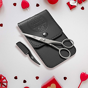 Viking Revolution - Beard and Mustache Scissors w/Comb and Synthetic Leather Case Professional Sharp Surgical Grade Steel for Trimming, Grooming, Cutting Mustache, Beards & Eyebrows Hair