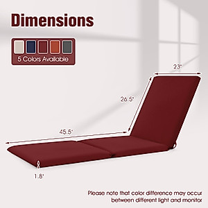 Tangkula Chaise Lounge Cushion, Tri-Fold Lounger Pad with Hook & Loop Fasteners, Patio Furniture Replacement Cushion for Indoors Outdoors, 72” x 23” (2, Red)