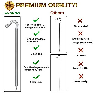 9 Inches 8 Pack Heavy Duty Tent Stakes, Metal Ground Stakes for Camping, Garden or Inflatable, Galvanized Steel Pegs for Yard and Outdoor Decorations
