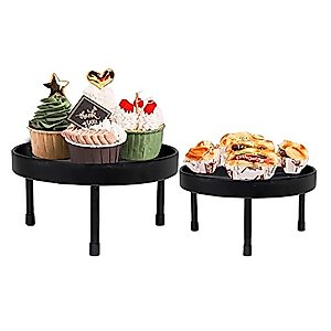 Defined Deco Black Metal Pedestal Stand,Set of 2 Stackable Cake Stand,Food Display Riser,Cupcake Stands Display,Dessert Display Plate Serving Tray for Baby Shower Wedding Birthday Party.