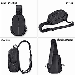Qtittu Small Sling Bag Crossbody Backpack for Men Women Adjustable Strap Black Waterproof Shoulder Chest Daypack for Hiking Travel Commuting