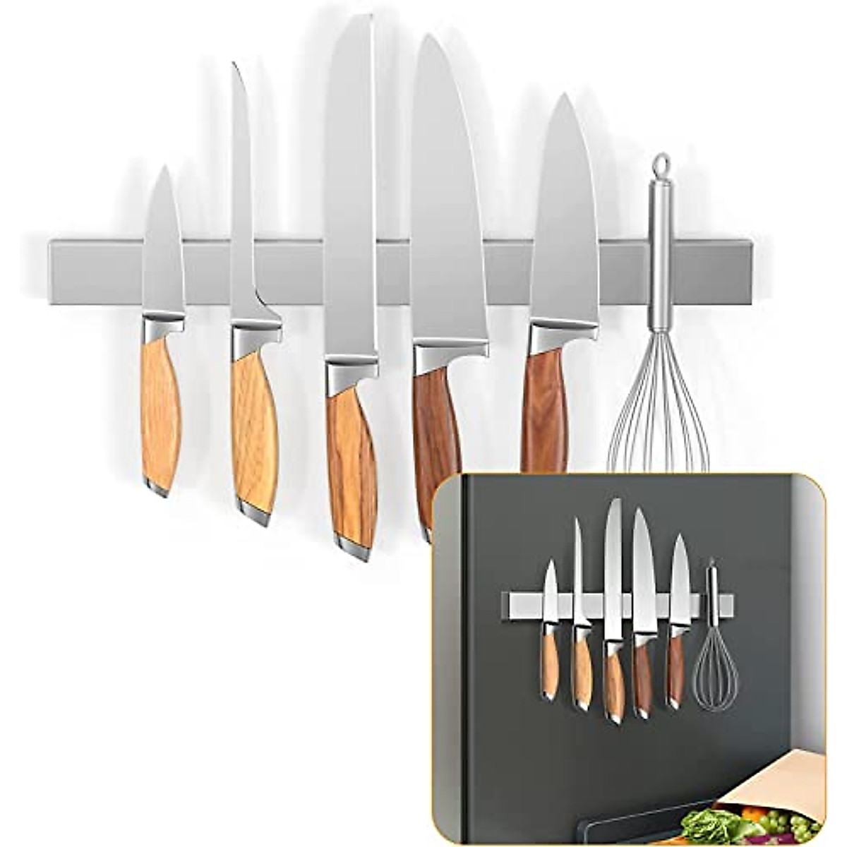 Ninonly 12 Inch Magnetic Knife Holder for Refrigerator, Stainless Steel Double Sided Magnet Knife Strip for Wall, No Drilling Magnetic Knife Rack with Powerful Magnetic Pull Force Fridge Applicable