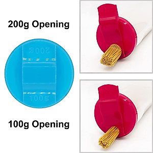 Kevo Tall Pasta Container Food Storage for Spaghetti, Noodle Cereal, Beans, Rice Keeper Plastic Tall Jar with Measuring (100g,200g) Lid (2-Pack(Blue-Red))