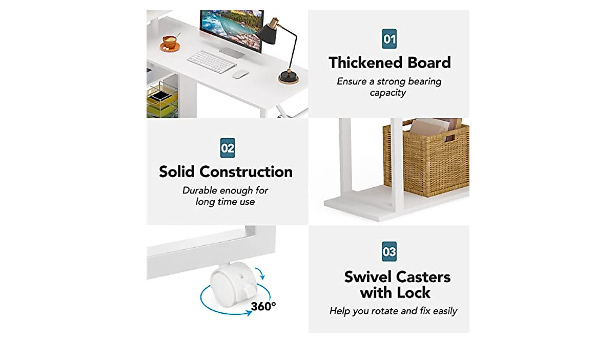 Tribesigns Rotating L-Shaped Desk with Shelves | Modern Home Office ...