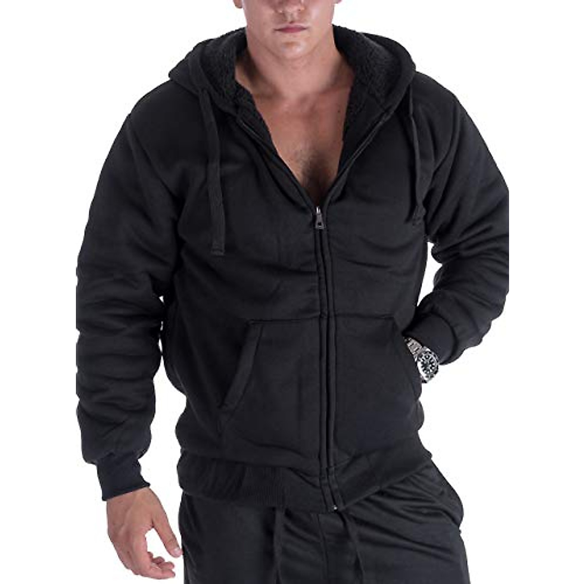 Sweatshirts for Men Zipper Hoodie, Fleece Lining Sweater Jacket Black Large