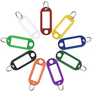 Uniclife 40 Pack Tough Plastic Key Tags with Split Ring Label Window, Assorted Colors