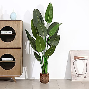 Fopamtri Artificial Bird of Paradise Plant 6 Feet Fake Palm Tree with 13 Trunks Faux Tree for Indoor Outdoor Modern Decoration Feaux Plants in Pot for Home Office Perfect Housewarming Gift,2 Pack