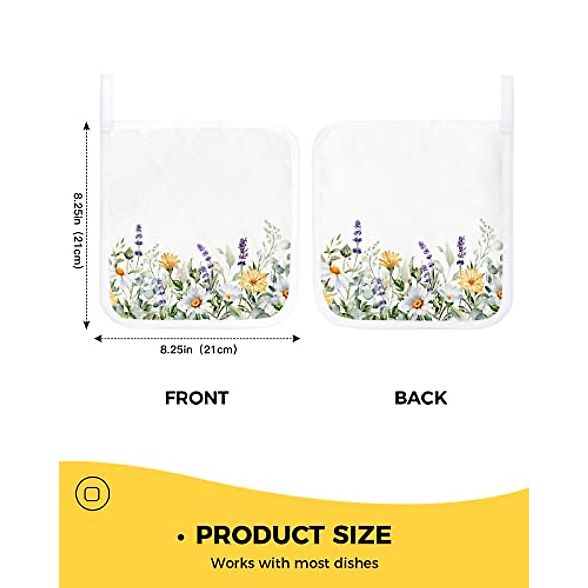 4Pack Pot Holders Cotton Heat Resistant Oven Hot Pads, Daisy Lavender Flowers Potholder Cloth Potholders for Daily Kitchen Baking and Cooking with Hanging Loops - Spring Summer Floral Green Leaves