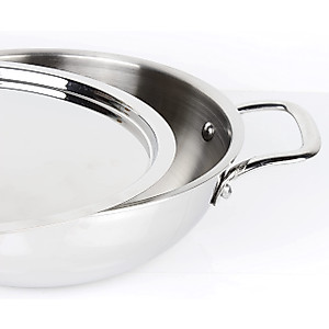 Triply Stainless Steel Kadai with Steel Lid | Everyday Pan, Stir Fry Pan with Triply Base, Saute Chef’s Pan with Glass Lid, Multipurpose Stewpot Skillet, Diameter: 24 cm, Capacity: 2.5 L (2.64 Quart)