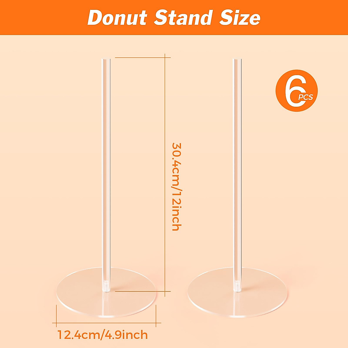 Dooiclear Donut Stand 6 Pack, Acrylic Bagel Stand, Clear Doughnut Holder, Donut Display Stand for Dessert Table, Bagel Display Tower for Birthday, Wedding, Baby Shower, Christmas, Party