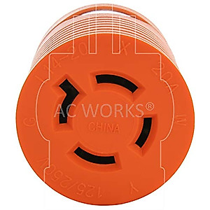 AC WORKS 30Amp 4 Prong 125/250Volt L14-30P Locking Plug to L14-20R 20Amp 4 Prong 125/250Volt Locking Female Generator Adapter (Compact)