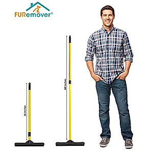 FURemover Pet Hair Remover Carpet Rake - Rubber Broom for Pet Hair Removal Tool with Squeegee & Telescoping Handle Extends from 3-5' Black & Yellow