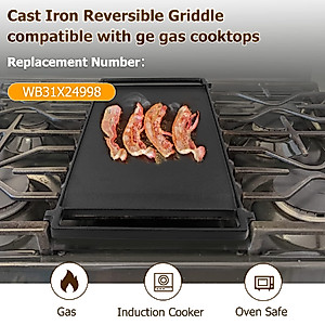 Upgraded WB31X24998 WB31X24738 Griddle Replacement Parts for ge Stove, Heavy Duty Cast Iron Reversible Griddle/Grill Combo Compatible With ge Stove Griddle（Not Universal）,One tray-1 Year Warranty
