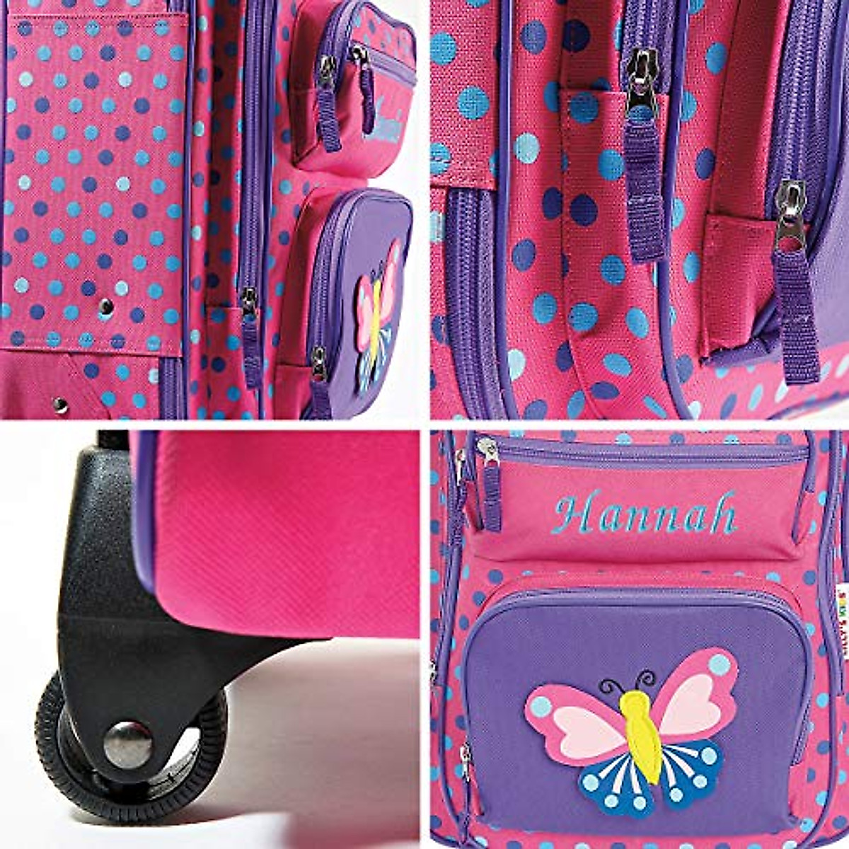 Lillian Vernon Personalized Rolling Luggage for Kids 3-D Butterfly Design, 5" x 12" x 20"H