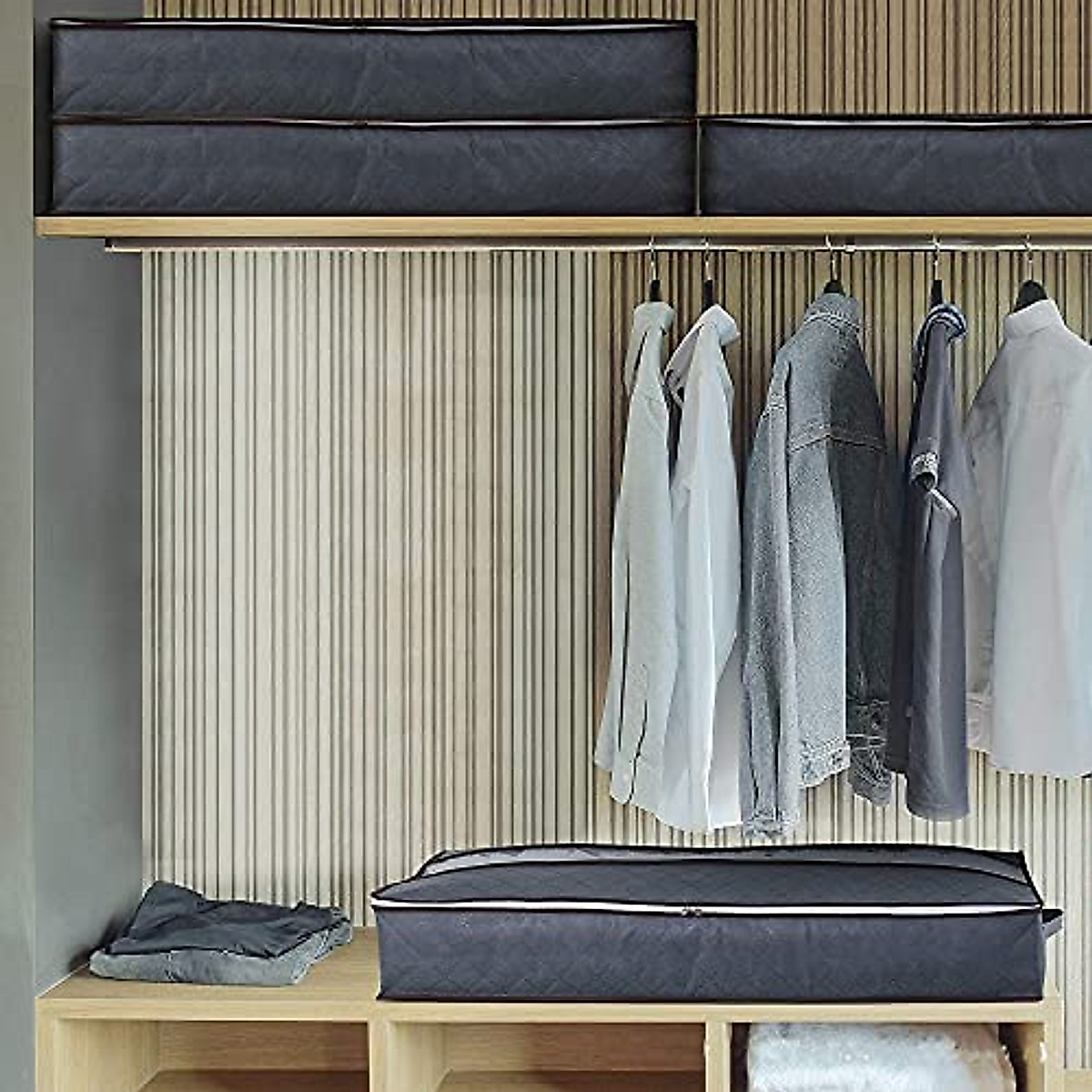 Syhmjxlmy Underbed Storage Bags Under Bed Containers Clothes Organizers with Reinforced Handles Blankets Comforters Foldable 1 Pack Gray, Large