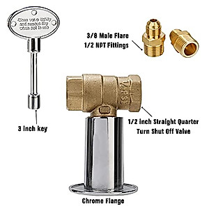 Roastove 1/2-Inch Straight Quarter-Turn Shut-Off Valve Kit, for Natural Gas Fire Pits with Flange and 3 Inches Key, Chromed