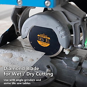 POWERTEC 7 Inch Super Thin Diamond Saw Blades for Tile Saw, Turbo Mesh Rim Tile Blade for Porcelain and Ceramic Tile Wet/Dry Cutting, 7" Diamond Blade for Wet Tile Saw, 1 PK (14001V)