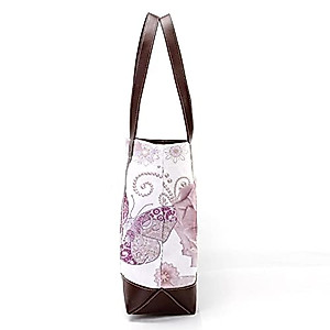Women's Large Size Canvas Shoulder Bag Hobo Crossbody Handbag Casual Tote, Retro Purple Rose Butterfly Floral