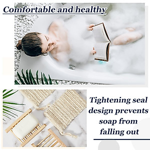 40 Pack Soap Exfoliating Bag Holder Set with 30 Pieces Mesh Sisal Soap Saver Bag Pouch and 10 Pieces Bamboo Wood Holder for Bath and Shower Use
