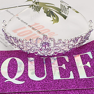 Birthday Crowns for Women, Didder Purple Crystal Tiara & Birthday Queen Sash, Birthday Tiara for Women Birthday Sash for Women Girls Birthday Sash and Tiara for Women Gift Crown for Bridal Wedding