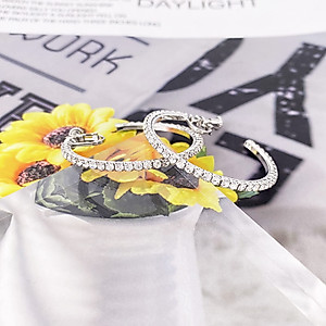 LAXPICOL Fashion Sparkly Austrian Circle Hoop Earrings Clip On Earrings For Women No Piercing Earrrings Silver Tone 1.6"*1.6"