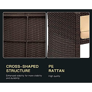 FDW 4 Pieces Rattan Wicker Conversation Set Lawn Chairs Porch Poolside Balcony Garden Outdoor Furniture,Brown