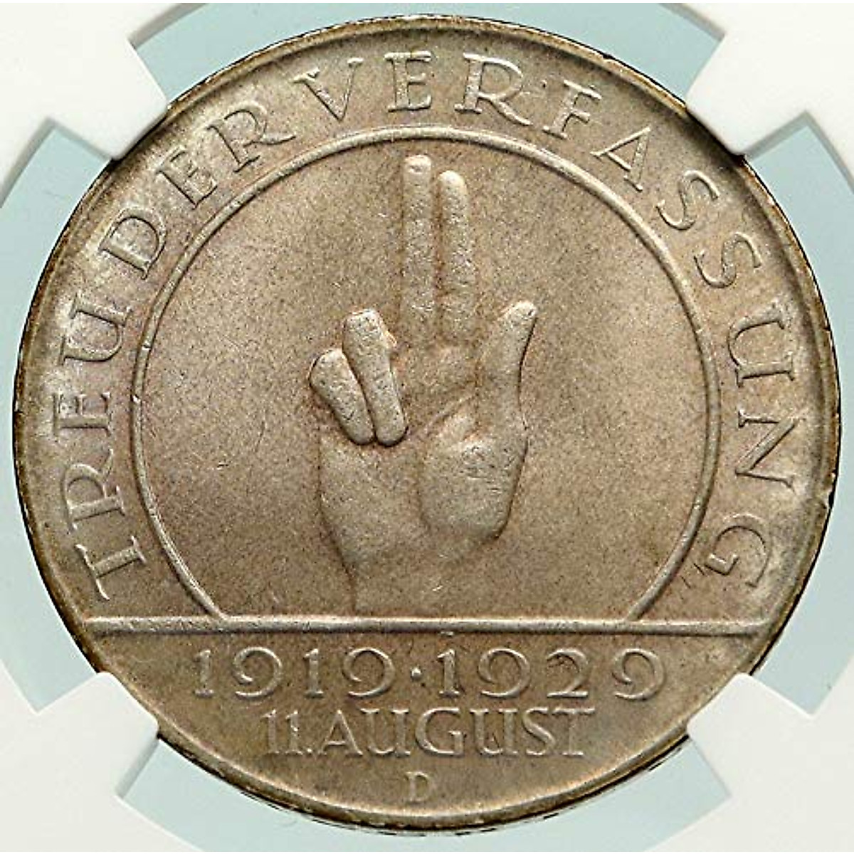 1 DE 1929D GERMANY Weimar Constitution President Hinde 3 Mark MS 64 NGC