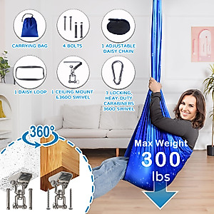 Sensory Swing for Kids Indoor & Outdoor Double Layer Therapy Cuddle Swing Hammock Chair with 360° Swivel Hanger Kit Adjustable Swing for Child and Adult with Aspergers Autism ADHD (Star Blue)