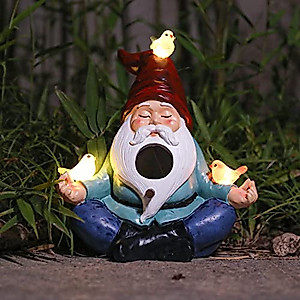 Yinns Bird House, Wild Bird House for Outside, Resin Waterproof Bird House, Decorative Funny Gnomes Bird House with Solar Powered LED Light for Home Garden Decor