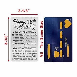 MOQIYXL Grandson 16th Birthday Card, Happy 16th Birthday Grandson Gifts Ideas, Small Engraved Wallet Card