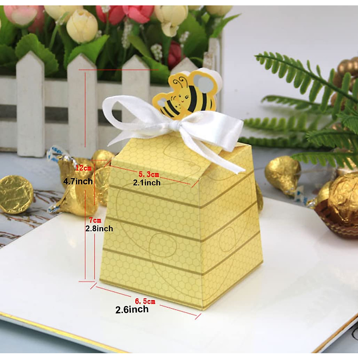 30pcs DIY Paper Favor Boxes Small Candy Treat Boxes for Wedding Bridal Baby Shower Birthday Party Decorations (Yellow Bee Style)
