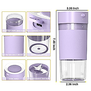 Lamar Portable Blender, Personal Size Blender for Smoothies, Juice and Shakes, Mini Blender with Powerful Motor 2000mAh Rechargeable Battery, Six Blades, 300ml, for Home, Travel, Office, Outdoor(Purple)