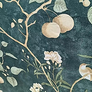 HOYOYO Peach Tree Peel and Stick Shelf Liner Paper, Green Background White Flowers Bird Self-Adhesive Liner Drawer Cabinets Door Surface Living Room Wall Art Decor 17.8 x 118 inch