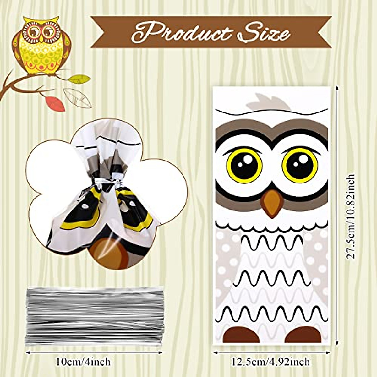 100 Pcs Wizard Theme Party Decorations Owl Party Gift Bags Owl Printed Pattern Candy Goodie Cellophane Treat Bags for Kids Birthday Baby Shower Favor Supplies