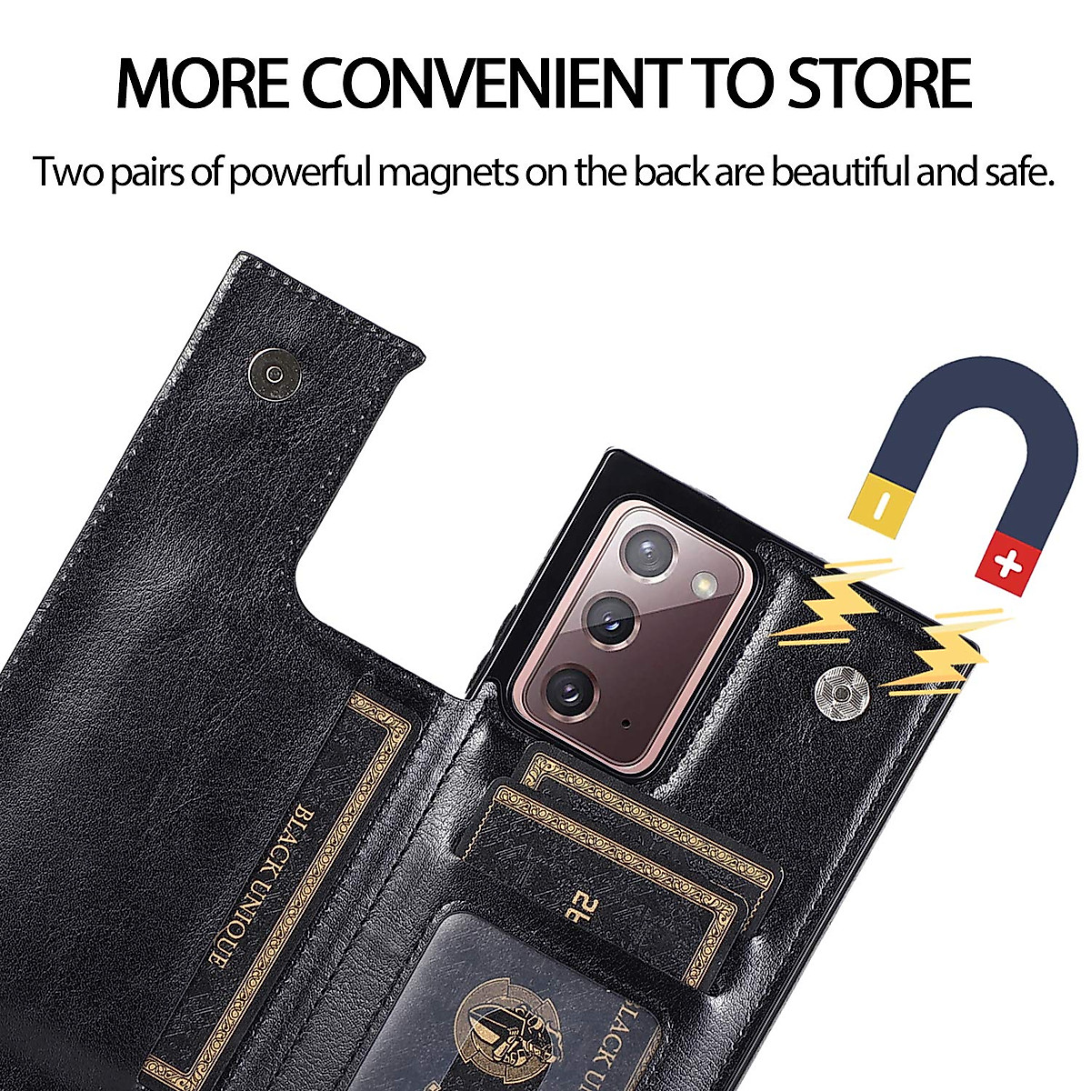 UEEBAI Case for Samsung Galaxy S21 Ultra 5G, Luxury PU Leather Case with [Two Magnetic Clasp] [Card Slots] Stand Function Durable Shockproof Soft TPU Case Back Wallet Cover for S21 Ultra 5G - Black