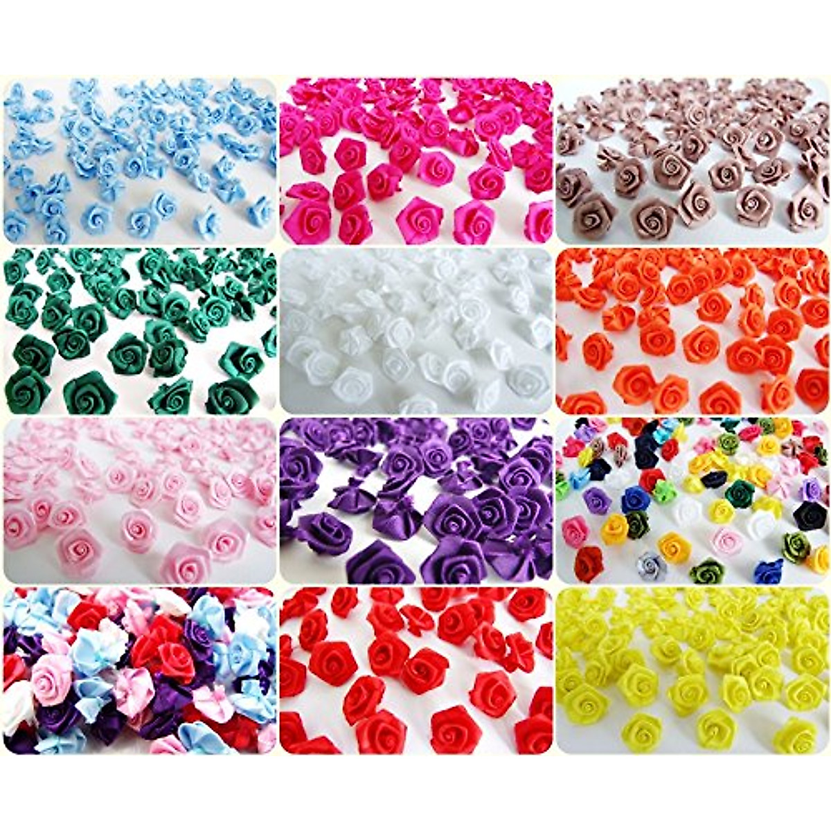 100 Assorted Tiny Satin Ribbon Rose Bows Diameter 10 mm. Tiny Embellishment Craft Artificial Applique Wedding