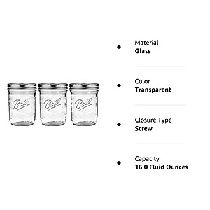 Ball Wide Mouth Pint 16-Ounces Mason Jars with Lids and Bands, (Set of 3)