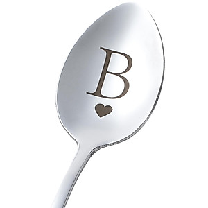 Calltoge Personalized Initial Gifts for Women Men Letter B Stainless Steel Coffee Spoon Birthday Wedding Bridesmaid Proposal Anniversary Graduation Friendship Present Monogrammed Gift (B)