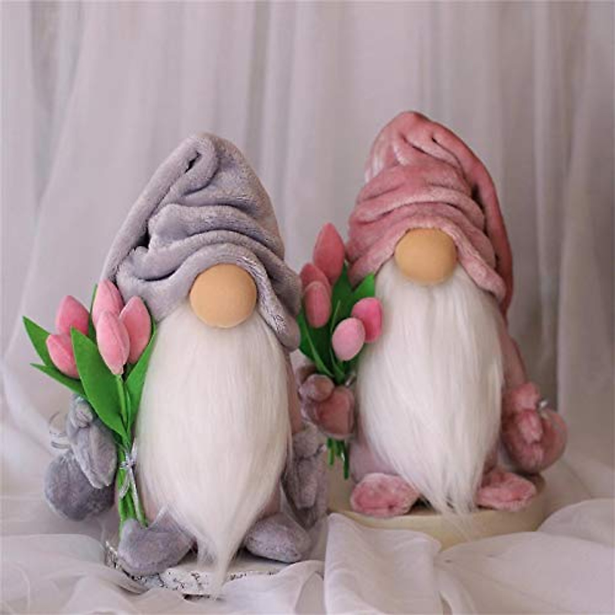IFOTIME Mr & Mrs Gnomes Plush, Handmade Long Hat Gnome Swedish Scandinavian Tomte Sweet Gift for Table Shelf Home Decorations for Valentine Easter Gifts Indoor Spring Decor (2Pcs, Pink + Gray)