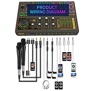 Professional Audio Mixer, K300 Live Sound Card and Audio Interface Sound Board with Multiple DJ Mixer Effects,Voice Changer and LED Light, Prefect for Streaming/Podcasting/Gaming/Recording/YouTube/PC
