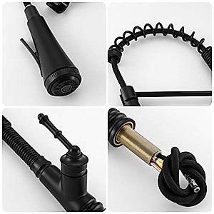 Single Level Kitchen Sink Faucet with Pull Down Sprayer, Single Handle Pull Out Kitchen Faucet, Matte Black