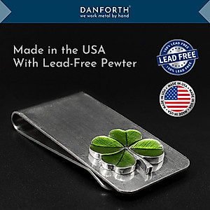 DANFORTH Four Leaf Clover Money Clip For Men, Handcrafted Pewter Metal Irish Shamrock Money Clip, 2”, Made In USA