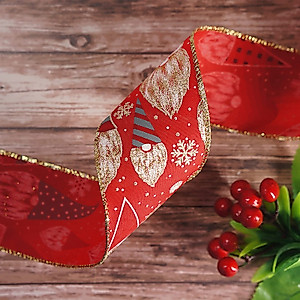 CT CRAFT LLC Red Satin with Elf Christmas Wired Ribbon 2.5 Inch x 25 Yards for Christmas Home Decor Tree Topper Bow Gift Wrapping DIY Crafts Wreath Garland