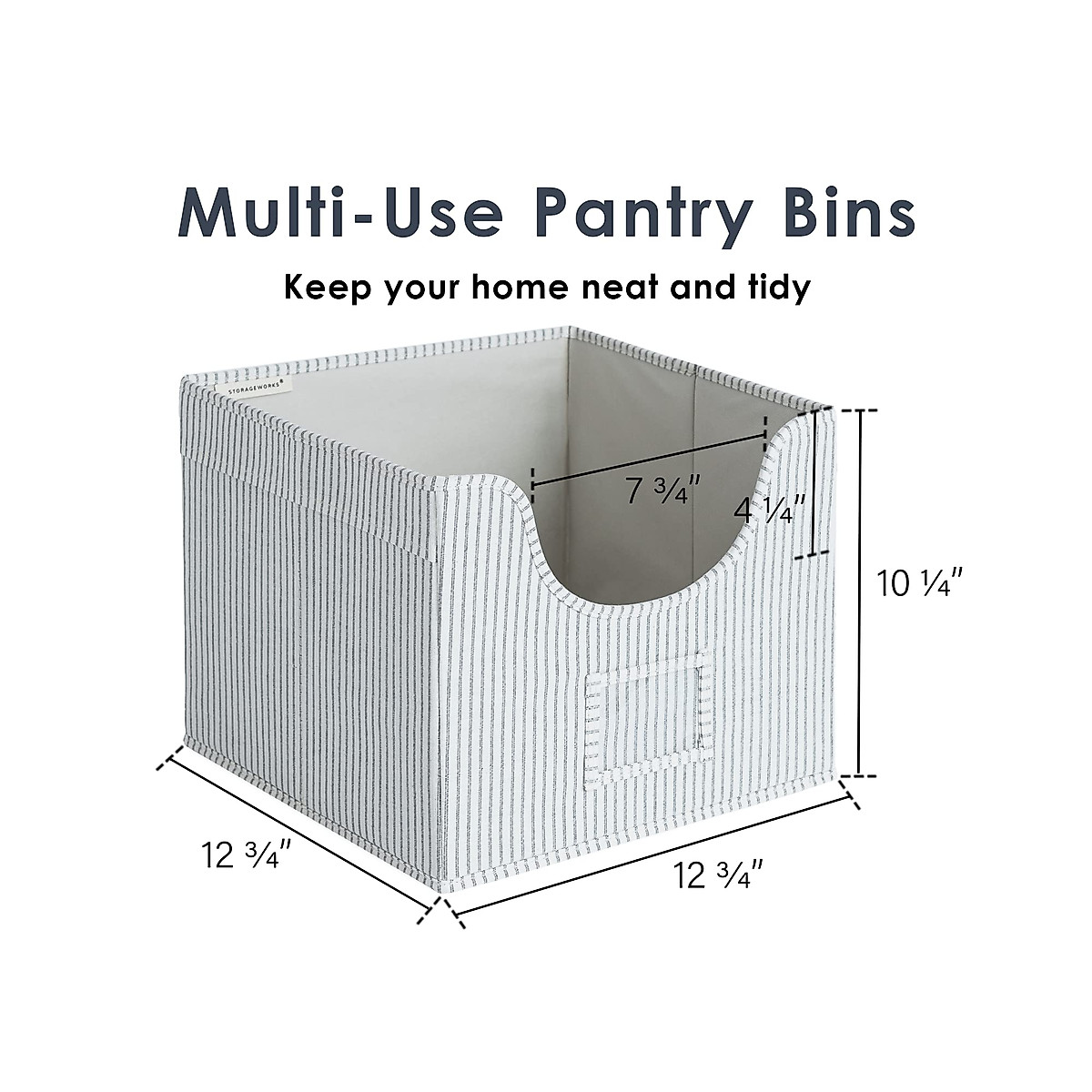 StorageWorks Closet Storage Bins, Closet Shelf Organizers, Fabric Storage Bin, Closet Organizer Bins with Cutout Window and 2 Handles, Clothes Storage Organizer, Medium, Grey and White Stripes, 3-Pack