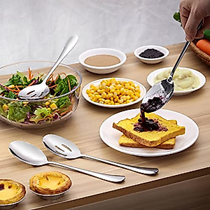6 Pieces Serving Spoons Set, 8.7 Inch Serving Spoon, Includes 3 Serving Spoons and 3 Slotted Spoons, Stainless Steel Buffet Banquet Spoons, Large Spoons Utensils Cutlery Set for Home, Kitchen