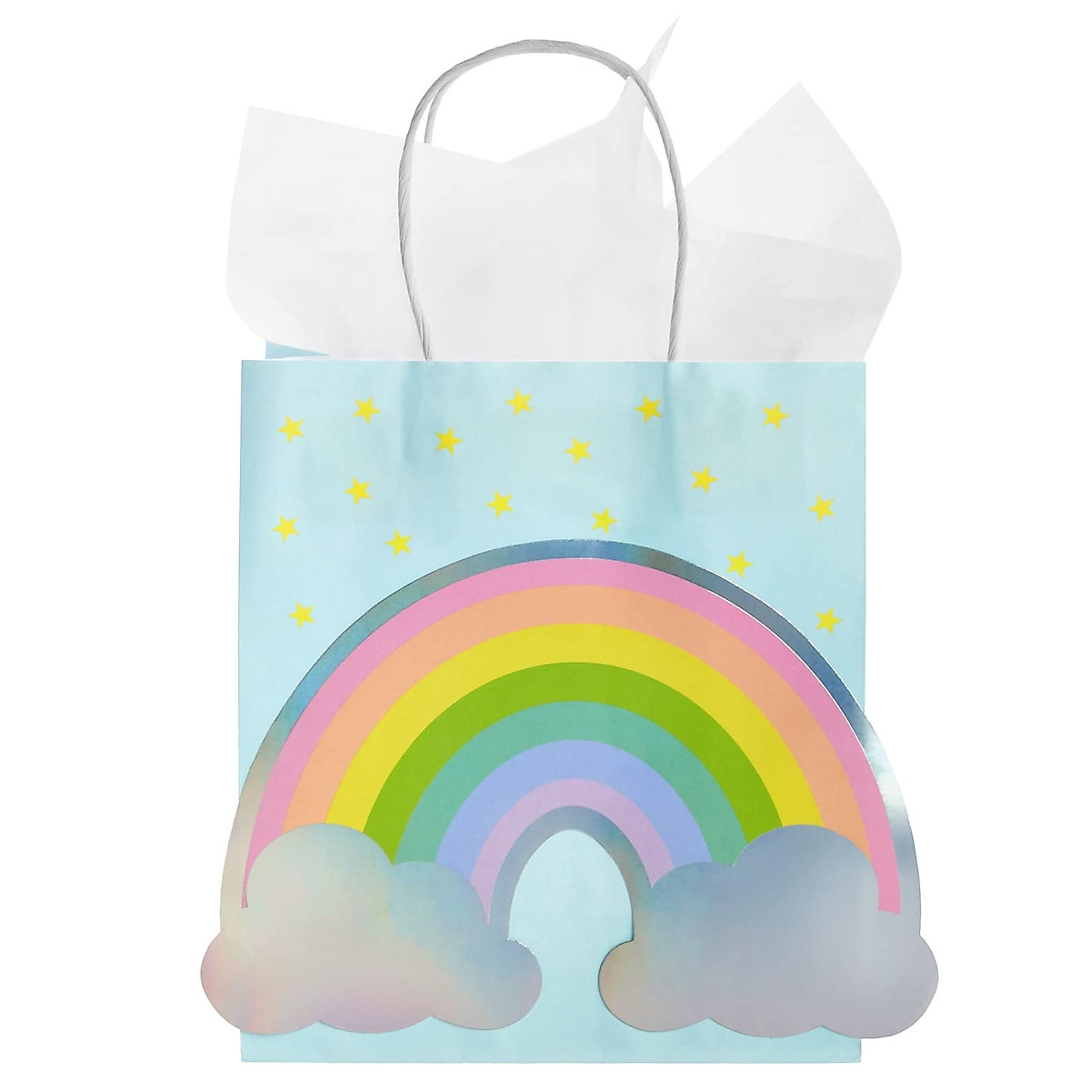 Rainbow Gift Bags with Handles and White Tissue Paper (15 Pack)