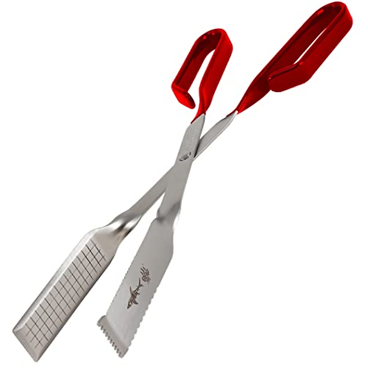 Shark BBQ Heavy Duty Compact Grilling Tongs for Kitchen and Outdoor Barbecue: Expert Craftsmanship and Durability Demanded by Professionals (Red)